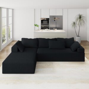 fhukmzoi modern upholstered chenille l-shaped couch, convertible sectional sofa couch, modular 108" l shaped sectional sofa set for home, apartment, dorm, bonus room, compact spaces (black)