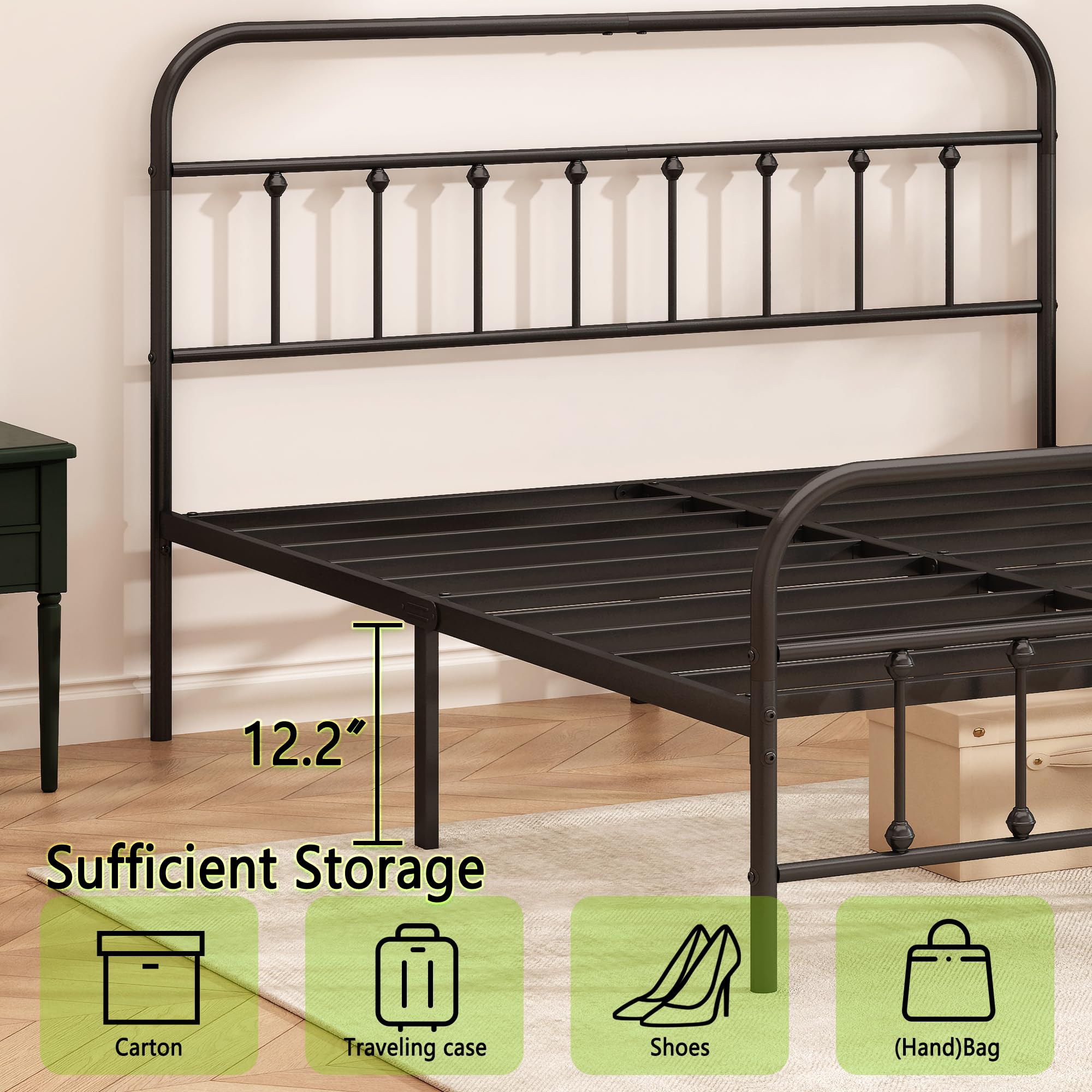 Kujielan Metal Bed Frame - Structurally Stable Heavy Duty Steel Slat Supported Full Bed Frames,No Box Spring Needed for Easy Removal and Transport…