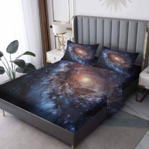 fizzenobia full size sheets set - galaxy bed sheets & bedroom decor, kids universe sheet set - soft breathable microfiber deep pocket patterned bedding sheets & pillowcases