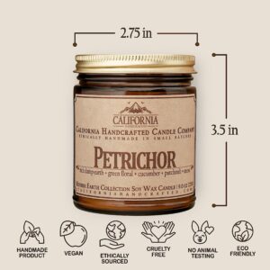 California Handcrafted Petrichor Scented Soy Wax Candle | Rich Damp Earth + Green Floral + Cucumber + Patchouli + Moss | 9 oz Jar