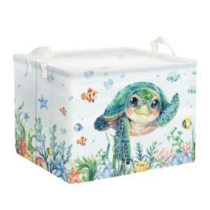 clastyle 36l fish sea turtle baby basket ocean coral seaweed starfish toy book shelf basket waterproof pool toy beach towel storage bin large rectangle collapsible dirty clothes basket