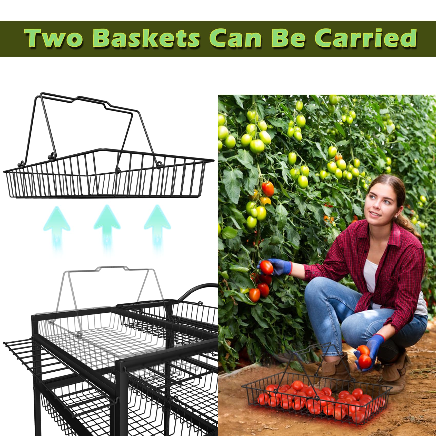 ztysn Yard Tool Organizer for Garage, Garden Tool Rack Heavy Duty Garden Cart Garden Tool Holder Shovel Rack Lawn Tool Storage Utility Shelves Fruit and Vegetable Storage System(70 * 60CM)