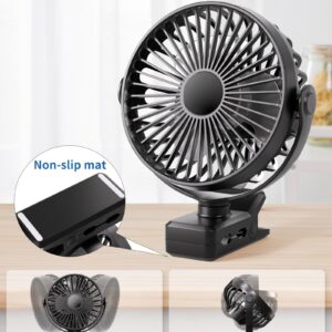 Portable Clip on Fan, Small Powerful Wind Cooling Desk Fan, 3 Speed Quiet Personal Fan with Clip, 360° Rotatable Battery Operated Rechargeable Mini Table Fan for Home Office Stroller Travel Camping