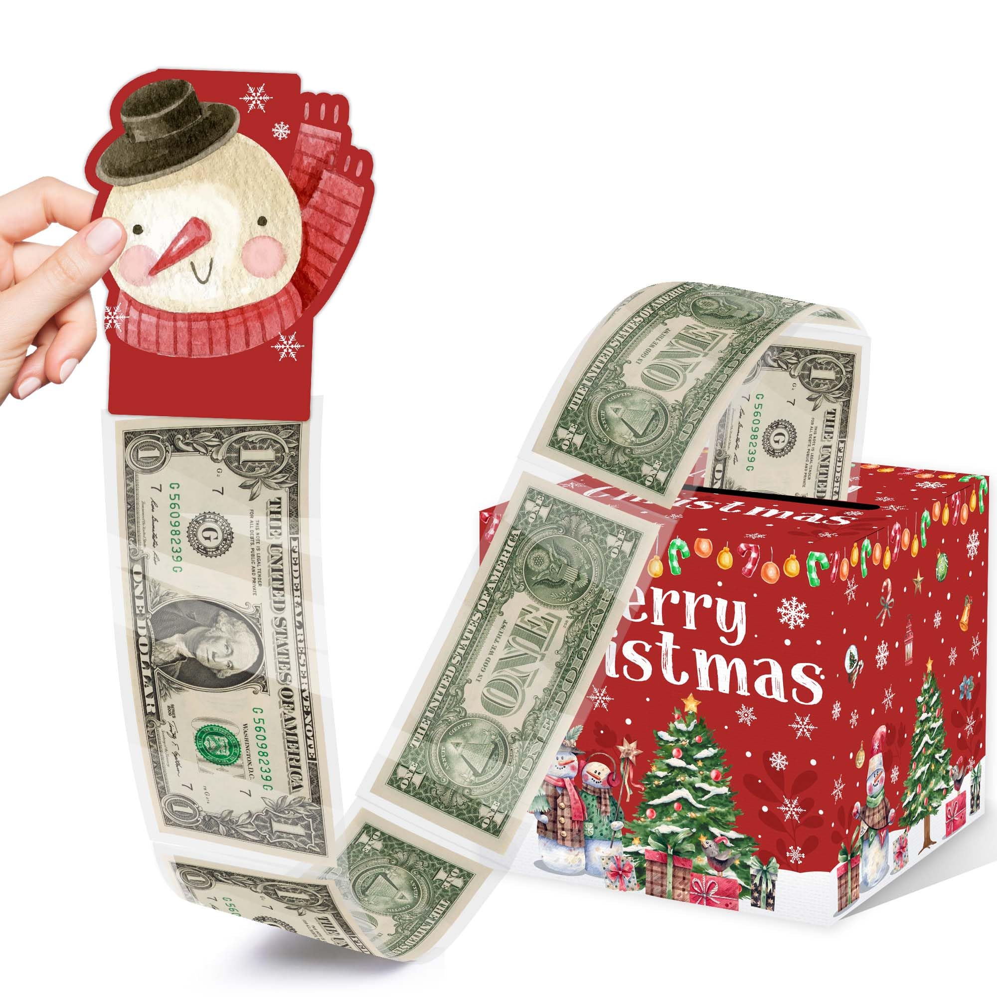 Christmas Party Gifts, Christmas Money Box for Cash Pull, Christmas Money Pull Box with Snowman Card and Transparent Bags, Christmas Money Pull Box, Christmas Money Pull Box for Kids Adults