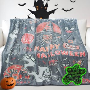 uofon halloween blanket pumpkin throw blanket witchy blanket glow in the dark for kids adults halloween decorations 50"x60"