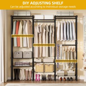 DWVO Closet Organizers and Storage System, Heavy Duty Walk-in Closet Shelves System, Adjustable Clothes Rack with 3 Hanging Rods, 8 Shelves, 68.9" L x 76" H x 13.8" W