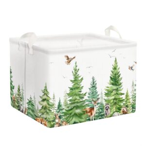 clastyle large watercolor pine tree animal storage basket rectangle deer owl woodland nursery decor basket hedgehog raccoon clothes toy book shelf basket baby nursery bedroom living room bin