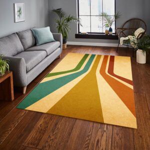 msenef retro rainbow stripes area rugs distressed mid-century machine washable neutral non-shedding indoor floor rug carpet for bedroom living room under dining table home house 6x9ft, style-1