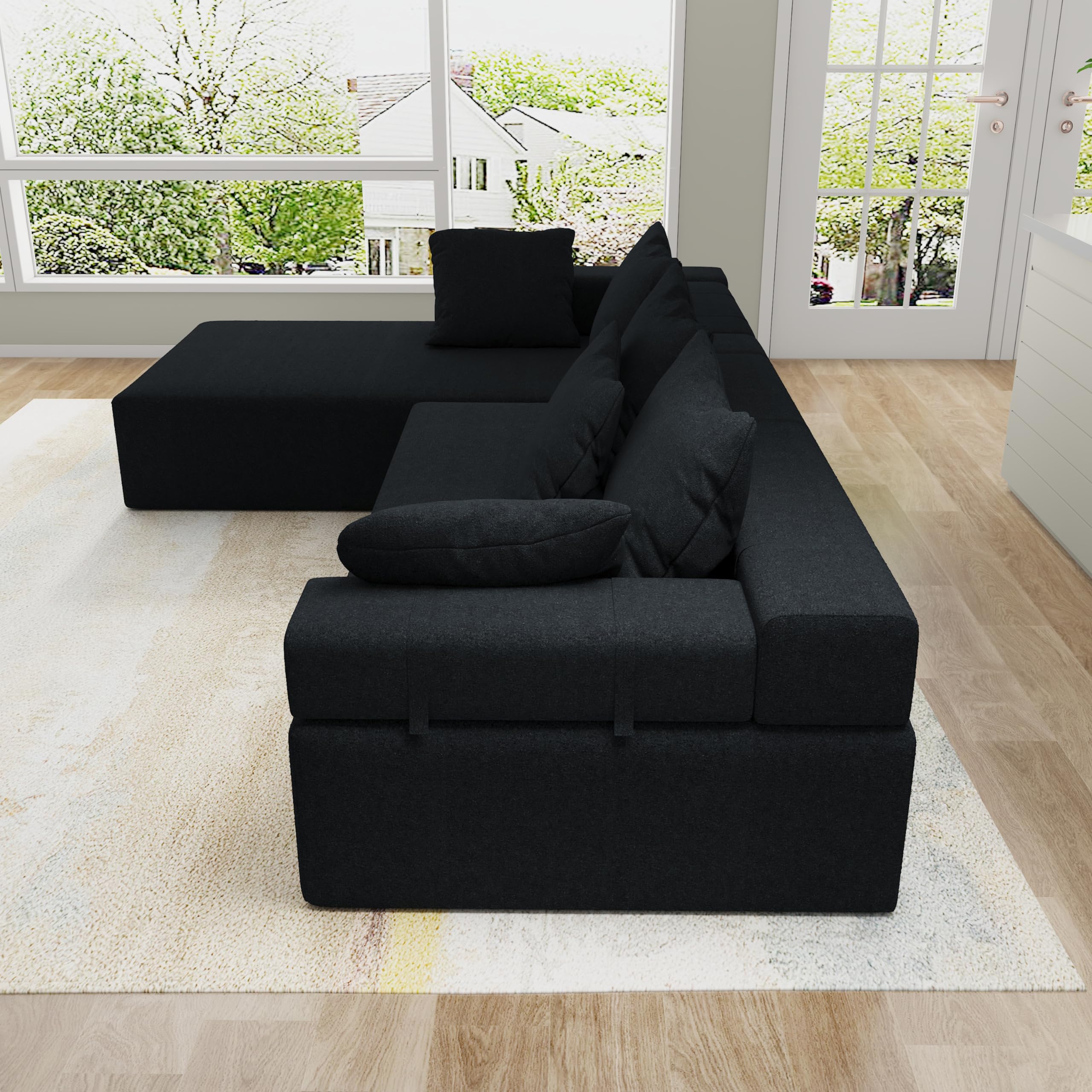 FHUKMZOI Modern Upholstered Chenille L-Shaped Couch, Convertible Sectional Sofa Couch, Modular 108" L Shaped Sectional Sofa Set for Home, Apartment, Dorm, Bonus Room, Compact Spaces (Black)