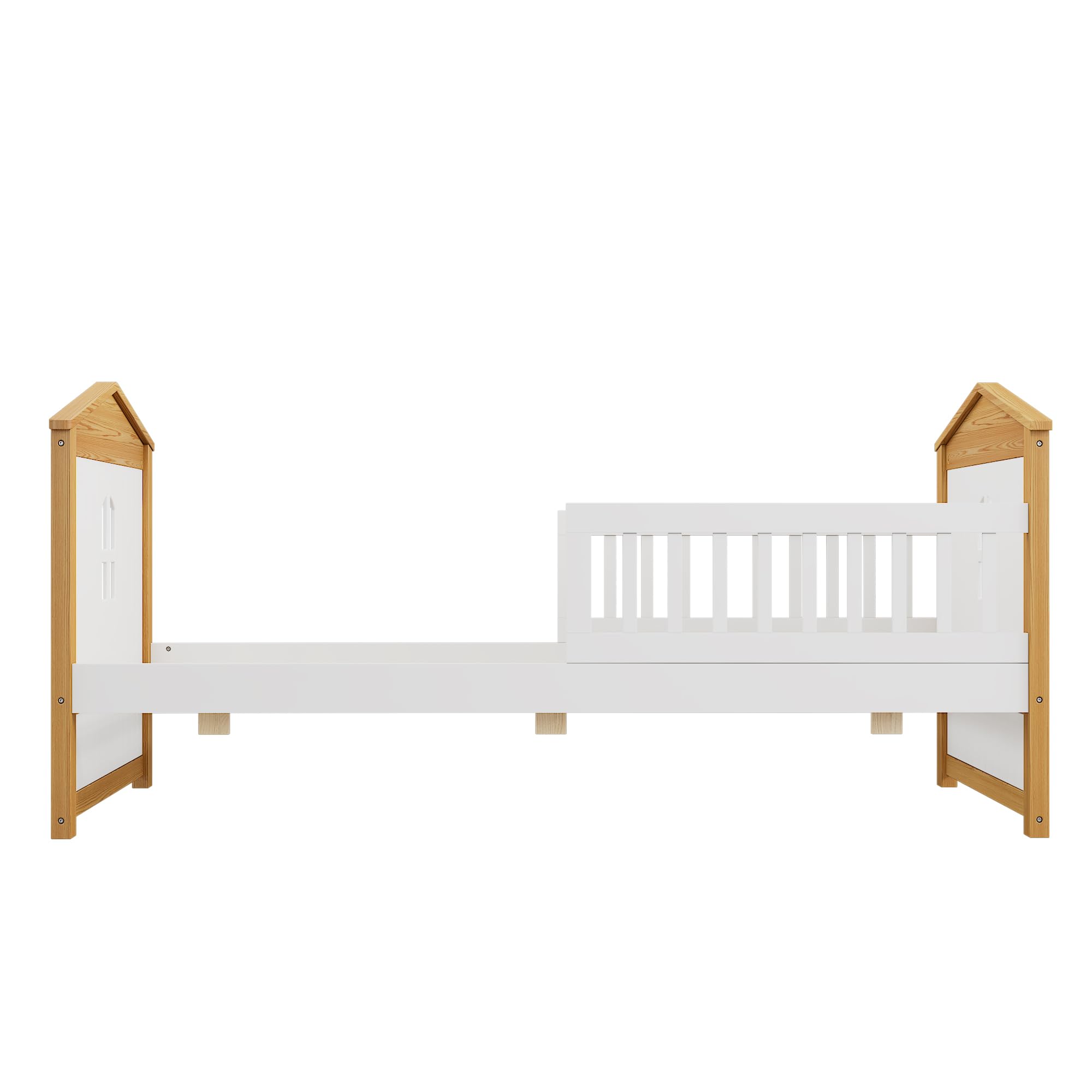 Harper & Bright Designs Twin Size House Shape Bed with Two Drawers Wooden Bed Frame for Boys Girls Kids Adults Toddler Teens, No Box Spring Needed, Walnut and White