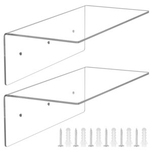 qwork acrylic floating shelves - set of 2 12 inch, clear wall-mounted display with screws & anchors - 4mm thick