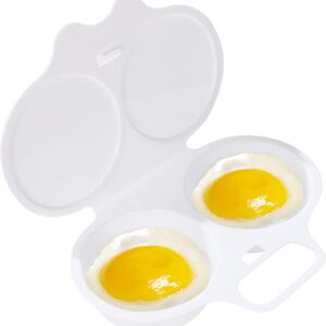 Egg Poacher, Microwave Egg Boiler Poacher, Microwave Egg Poacher, 2 Cavity Nonstick Poached Egg Maker With Lid, Egg Poacher Microwave Egg Cooker, Double Drain Poached Egg Cups Cookware(ZS249)