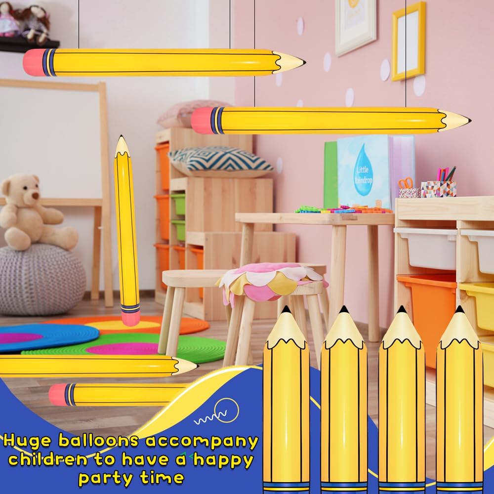 2 Pieces 44 Inch Giant Inflatable Pencils Balloon Back to School Dimensional Pencils Balloon Graduation Party Decoration for Back to School Classroom Garden Room Birthday Party Decorations