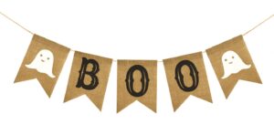 jijacraft boo halloween banner, burlap halloween bunting banner with boo and ghost, happy halloween decorations banner for indoor fireplace wall porch and outdoor halloween party decoration