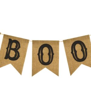 jijAcraft BOO Halloween Banner, Burlap Halloween Bunting Banner with BOO and Ghost, Happy Halloween Decorations Banner for Indoor Fireplace Wall Porch and Outdoor Halloween Party Decoration