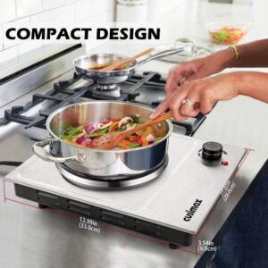 CUSIMAX Electric Hot Plate, 1500W Single Burner, Hot Plate for Cooking Electric Burner, Portable Countertop Burner Stainless Steel, Easy to Clean