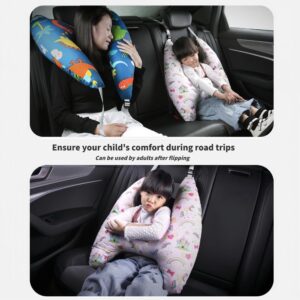 Travel Pillow Car Pillow for Kids 6 Years Old+ Kid Car Sleeping for The Back Seat of Car Seat Belt Adjuster Neck Shoulder Support on Road Trips Cartoon Anime Gift Ideas(Dinosaur)