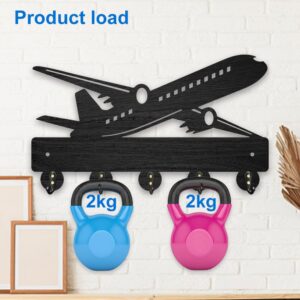 MAYJOYDIY Wooden Airplane Coat Hook Wall Mounted 11.8×6.8inch Aircraft Key Holder for Wall Decorative Black Key Hanger 5 Alloy Hooks for Gift Entryway Bedroom Living Room Office