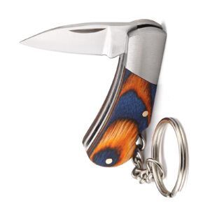 houlime folding knife, keychain knife, stainless steel and colorful wood handle pocket knife, blade length 1.9in with aluminum gift box