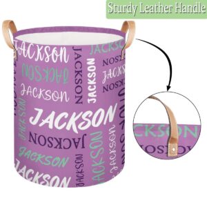 Custom Name Large Laundry-Basket for Kids-Boys-Girls, Personalized Collapsible Waterproof Laundry Hamper Dirty Clothes Toys Storage Bin with Handles,Purple