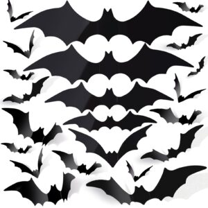 fandamei 140pcs bats halloween decoration, 5 sizes halloween bats wall decor party, 3d bat wall decor for halloween decorations indoor outdoor. black sticky bats home, bat stickers for window(140pcs)