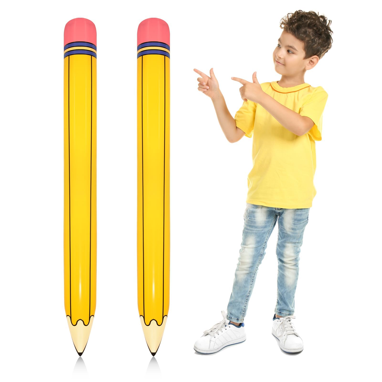 2 Pieces 44 Inch Giant Inflatable Pencils Balloon Back to School Dimensional Pencils Balloon Graduation Party Decoration for Back to School Classroom Garden Room Birthday Party Decorations