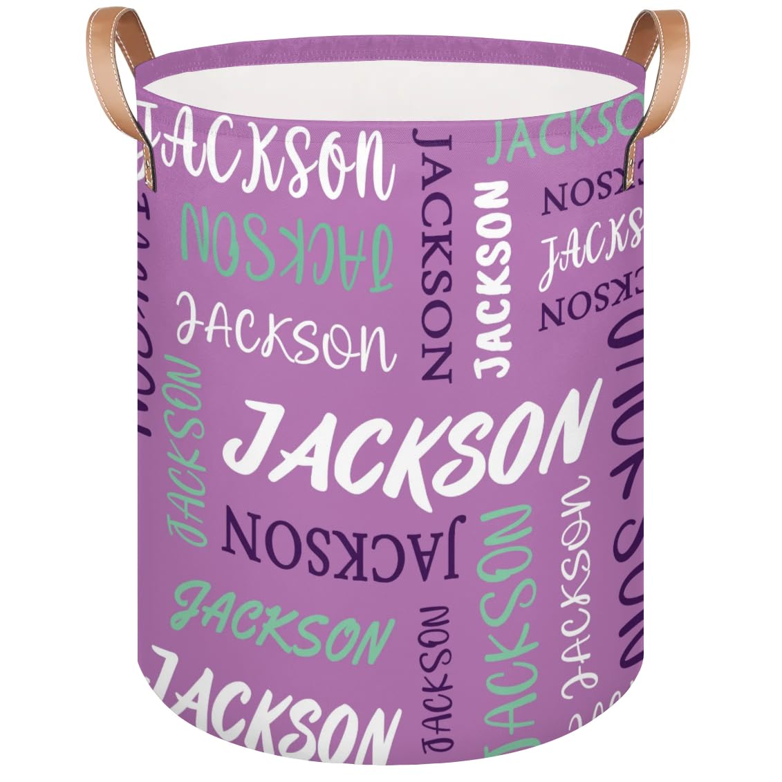 Custom Name Large Laundry-Basket for Kids-Boys-Girls, Personalized Collapsible Waterproof Laundry Hamper Dirty Clothes Toys Storage Bin with Handles,Purple