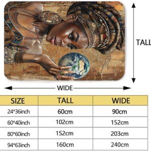 LUCKYLEI Black African Woman Aboriginal Headdress Art Rug, Native American Indian Girl Wearing Ethnic Headdress, African Woman Folk Art Element Indigenous Lady Tribal Gesture, Light Brown 24x36inch