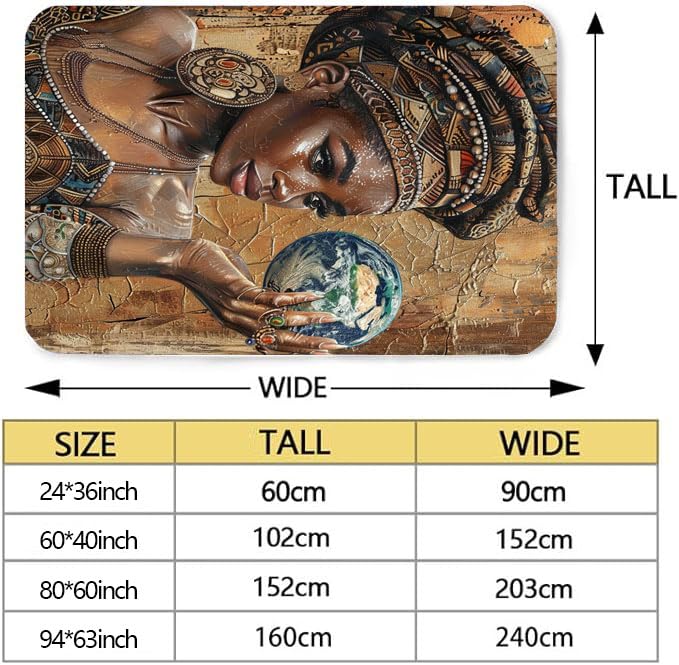 LUCKYLEI Black African Woman Aboriginal Headdress Art Rug, Native American Indian Girl Wearing Ethnic Headdress, African Woman Folk Art Element Indigenous Lady Tribal Gesture, Light Brown 24x36inch