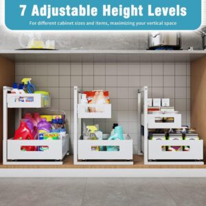 Under Sink Organizer and Storage Adjustable Height 2 Tier Bathroom Organizer Pull Out Cabinet Organerkitchen organizers and storage fridge organizers and storage,White,XL-1 Pack