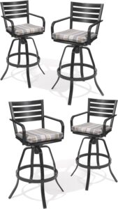 pellebant outdoor bar stools set of 4 - aluminum swivel barstools with sunbrella cushion, cast aluminum patio high chair bistro set,milano char (milano char, 4 pc)