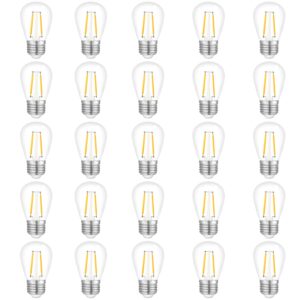 jslinter 25pack 2w s14 led string light bulbs replacement, 120lm, 2700k warm white, shatterproof, e26 screw base, vintage edison bulbs for patio garden