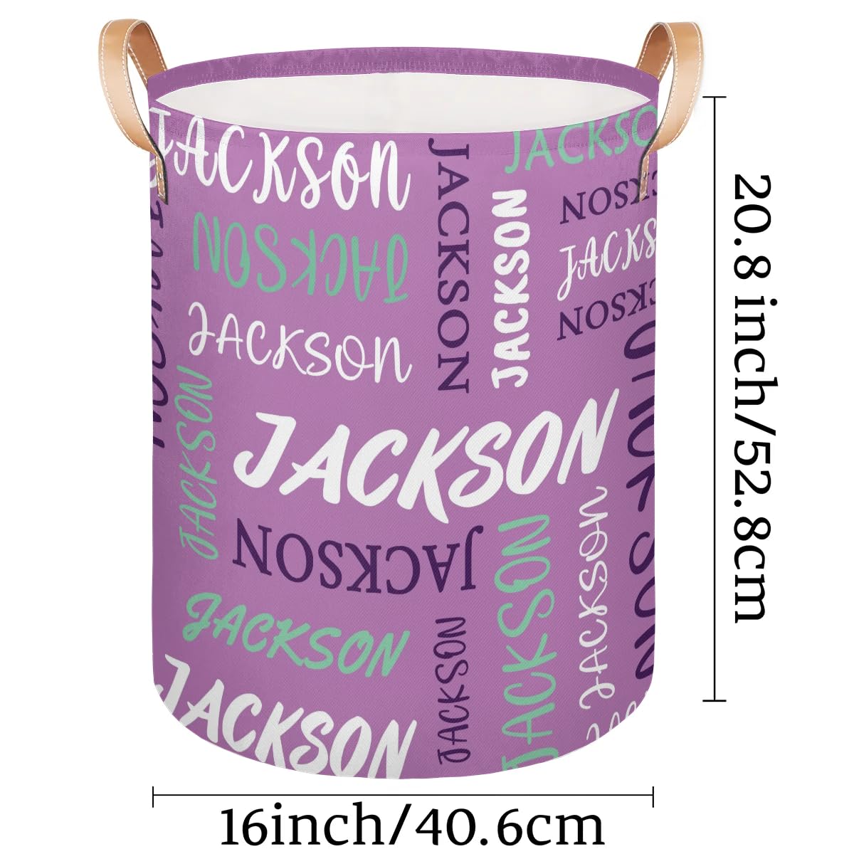 Custom Name Large Laundry-Basket for Kids-Boys-Girls, Personalized Collapsible Waterproof Laundry Hamper Dirty Clothes Toys Storage Bin with Handles,Purple