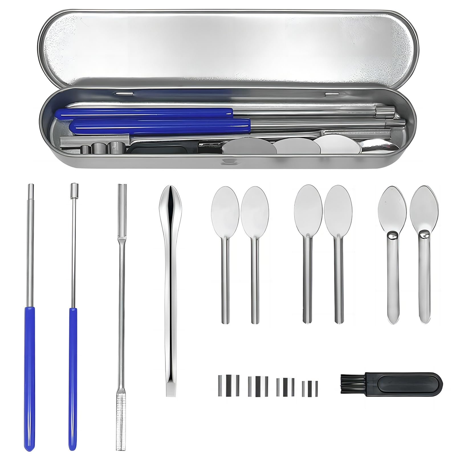 ZIGMEEY 15 Piece Capsule Filling Machine Kit for Pill Filler - All Sizes 000 00 0 1 2 3 4 5, Micro Lab Spoons, Herb Powder Tamper Tool, Spatula Scoop, Versatile for Medication & Supplements