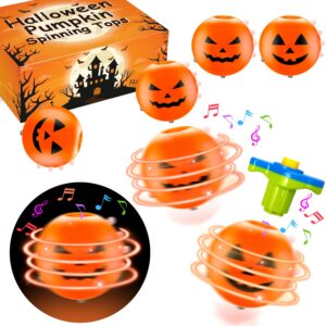 halloween basket goodie bag stuffer fillers for kids, 4 pack pumpkin light up spinning top toys gifts for toddlers, halloween treats non candy birthday party favors, classroom prizes for boys girls