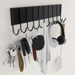 magnetic key holder for fridge with 10 hooks, magnetic utensil holder for wall, strong magnetic key hanger hooks organizer, magnent key rack for kitchen metal door garage grill tools coat towel purse