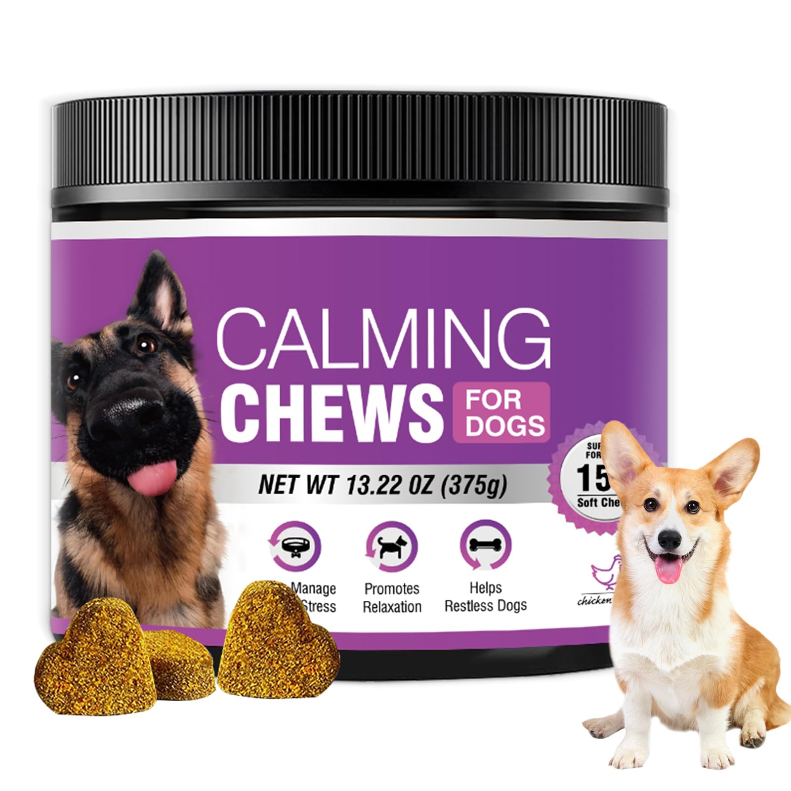 Hemp Dog Calming Treats and Bites Calming Chews for Dogs 150PCs with Hemp Oil - Anxiety and Stress Relief for Dogs Puppy Melatonin Sleep Aid Calm Dog, Noise, Thunder, Barking, Separation, Chewing