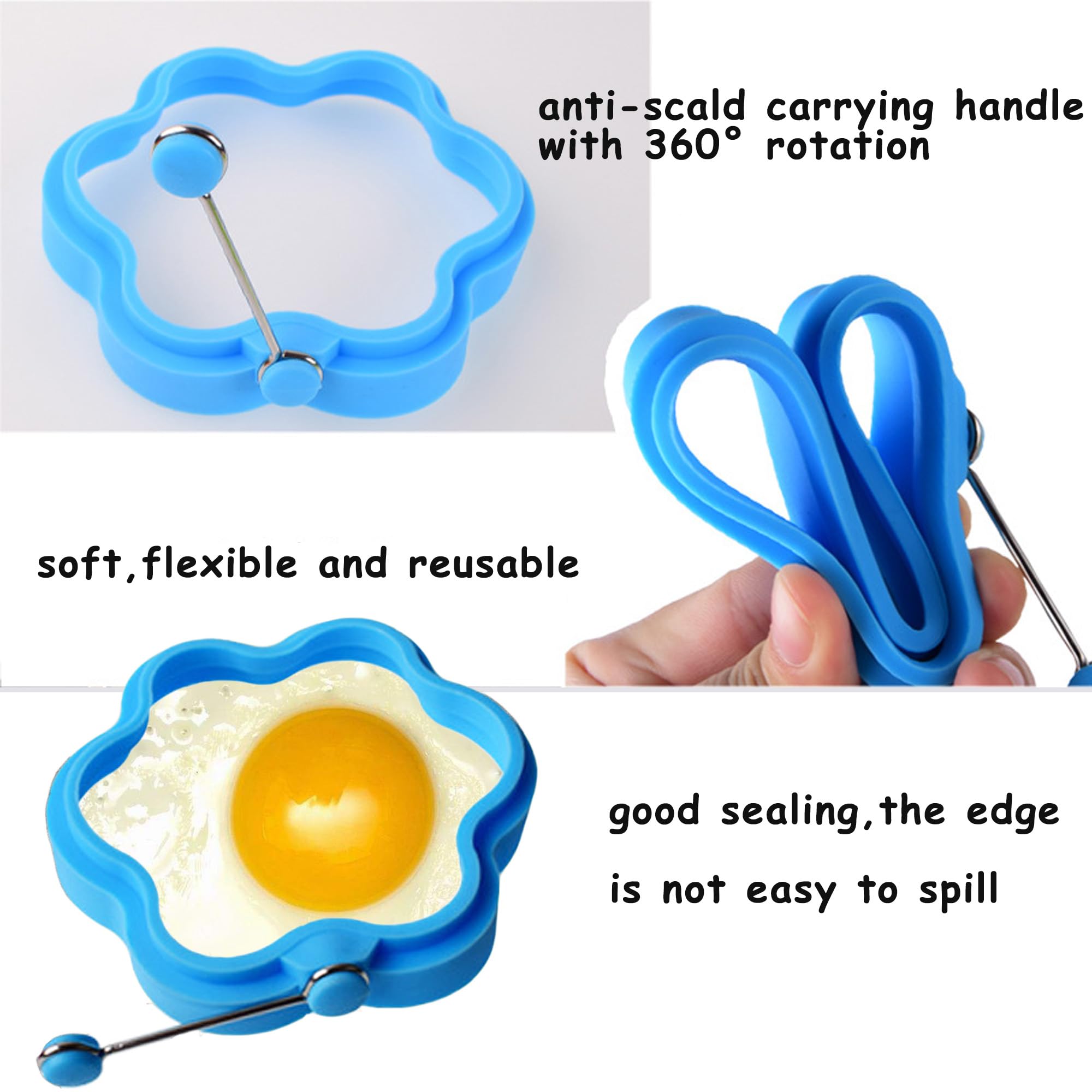 Silicone Egg Rings,Cute Egg Molds,Food Grade Egg Cooking Rings,Multicolor Egg Ring Set,Reusable Fried Egg Molds,Multi-shapes Molds for Cooking(4Pcs, 4 Inches)