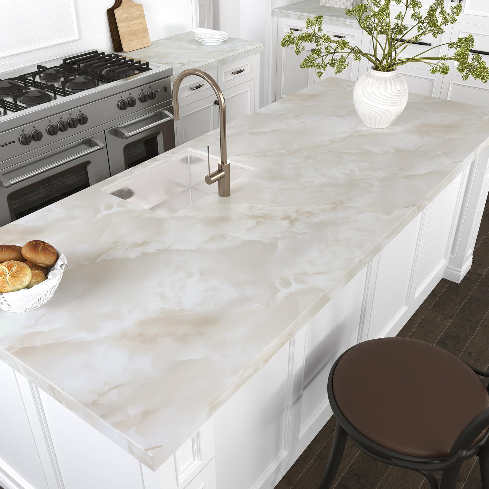 VEELIKE Cream Onyx Marble Contact Paper for Countertops Peel and Stick Waterproof Marble Countertop Contact Paper 15.7''x118'' Kitchen Countertop Peel and Stick Marble Wallpaper for Wall Counter Table