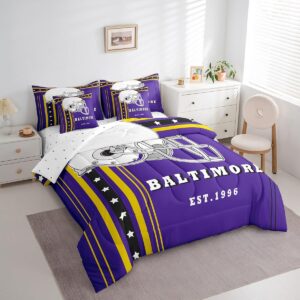 Erosebridal Football Comforter Set Twin Size 7-Piece American Football City Bedding with Sheets, Rugby Game Sports Style Bedding Comforters & Sets Bed-in-a-Bag, Purple Yellow Black (Baltimore)