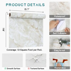 VEELIKE Cream Onyx Marble Contact Paper for Countertops Peel and Stick Waterproof Marble Countertop Contact Paper 15.7''x118'' Kitchen Countertop Peel and Stick Marble Wallpaper for Wall Counter Table