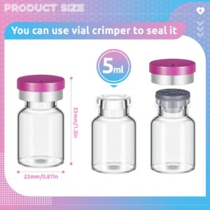 Lallisa 30 Pack 5ml Glass Vials Clear Glass Headspace Vials with Plastic-Aluminum Flip Caps and Rubber Stoppers Flat Bottom Lab Vial Sealed Sample Vials