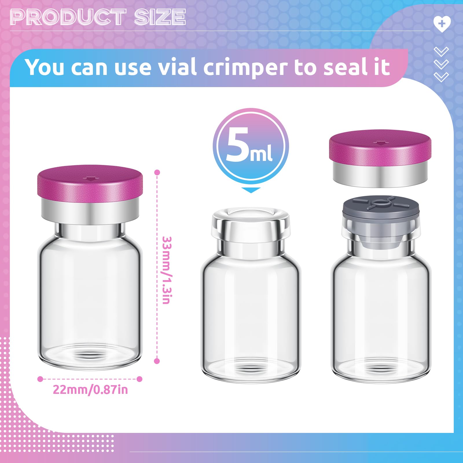 Lallisa 30 Pack 5ml Glass Vials Clear Glass Headspace Vials with Plastic-Aluminum Flip Caps and Rubber Stoppers Flat Bottom Lab Vial Sealed Sample Vials