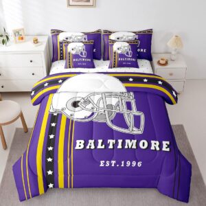 erosebridal football comforter set twin size 7-piece american football city bedding with sheets, rugby game sports style bedding comforters & sets bed-in-a-bag, purple yellow black (baltimore)