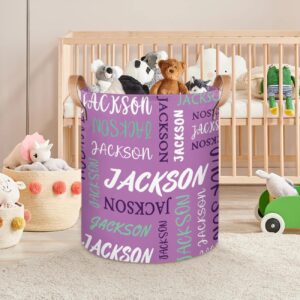 Custom Name Large Laundry-Basket for Kids-Boys-Girls, Personalized Collapsible Waterproof Laundry Hamper Dirty Clothes Toys Storage Bin with Handles,Purple