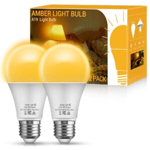 amber light bulbs, 1900k led amber light bulbs for sleep therapy, 2 pack dim light bulbs, e26 warm light bulb, a19 blue light blocking sleep light bulb for bedrooms, kids room,nursery room