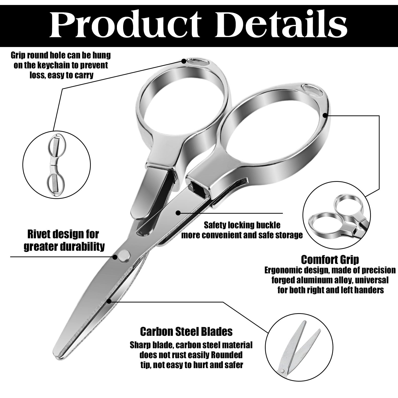 2Pcs Folding Scissors Stainless Steel Mini Scissors 8.3x 2.4cm Safe Portable Small Scissors for Sewing Paper Cutting