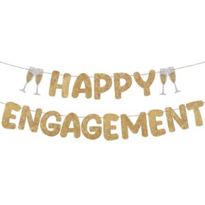 breling pre strung happy engagement banner glitter happy engagement party decorations engaged banner engagement decorations signs party decor wedding engagement banners(champagne gold)