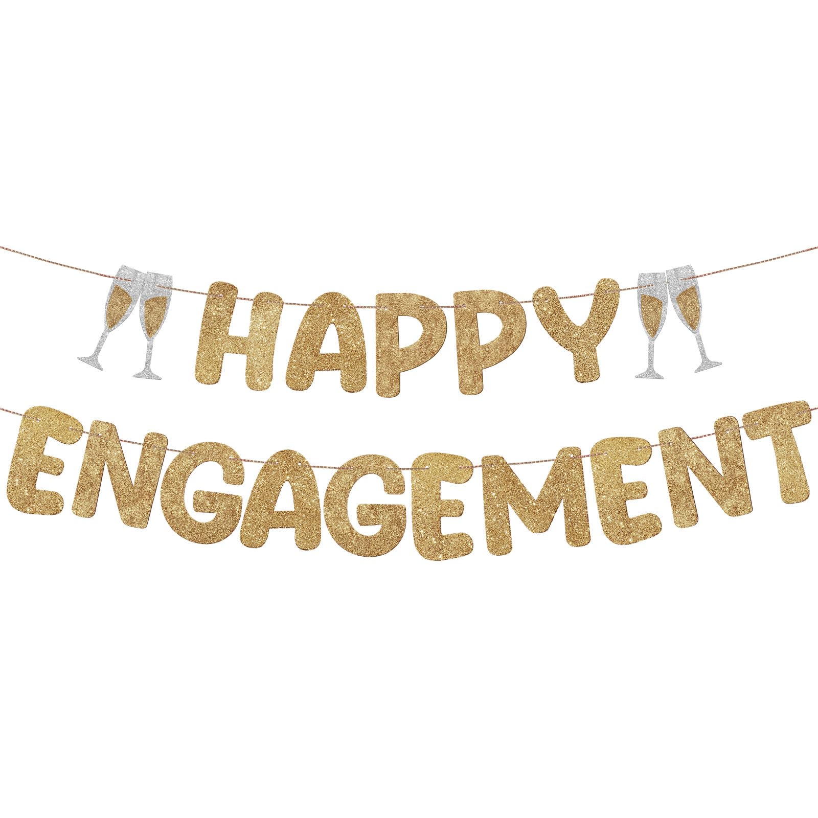 Breling Pre Strung Happy Engagement Banner Glitter Happy Engagement Party Decorations Engaged Banner Engagement Decorations Signs Party Decor Wedding Engagement Banners(Champagne Gold)