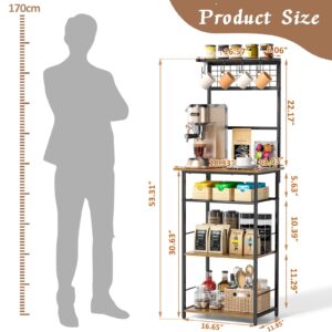 5 Tier Coffee Bar Station, Coffee Stand Station with 4 S-Shaped Hooks, Farmhouse Corner Coffee Bar Cabinet for Small Spaces, Bakers Rack for Kitchen, Entryway, Living Room, 13.43"D x 18.93"W x 53.31"H